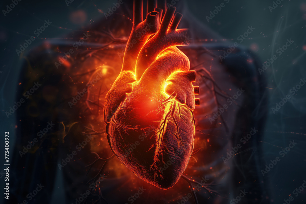 Anatomy of an inflamed heart illustrated in 3D AI Generative Stock ...