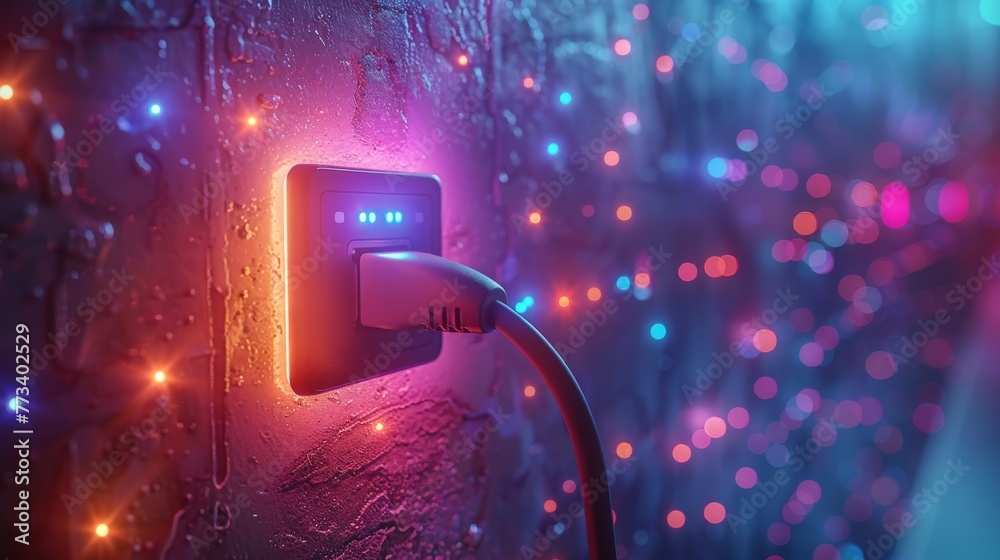 Concept of an electric socket connected and disconnected. Lines ...