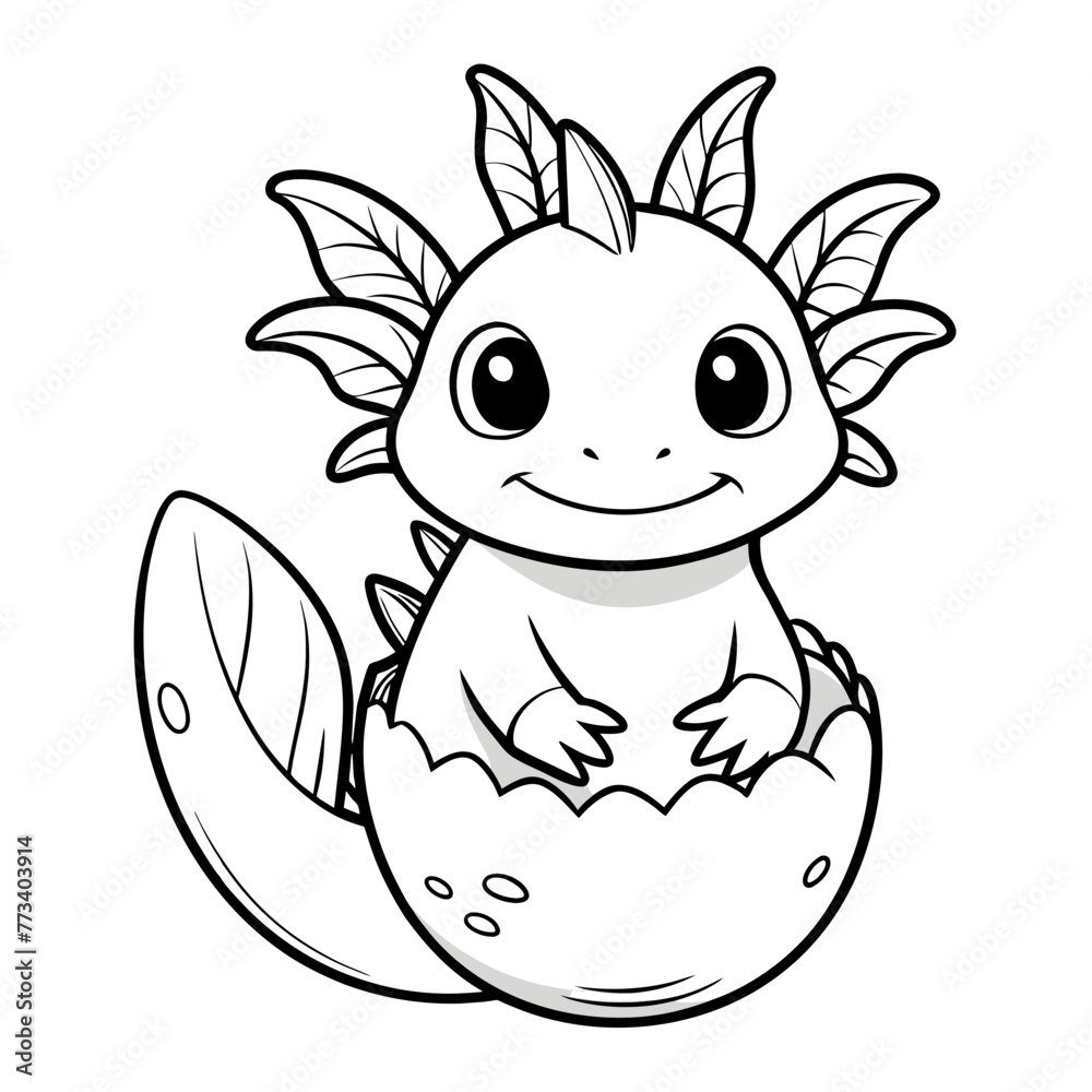 Vector baby axolotl, ambystoma mexicanum coloring book page for kids ...