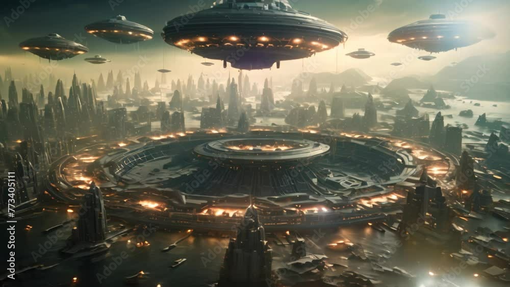 Fantasy alien planet. 3D rendering. Futuristic city, war of the world ... Fantasy alien planet. 3D rendering. Futuristic city, war of the world ...