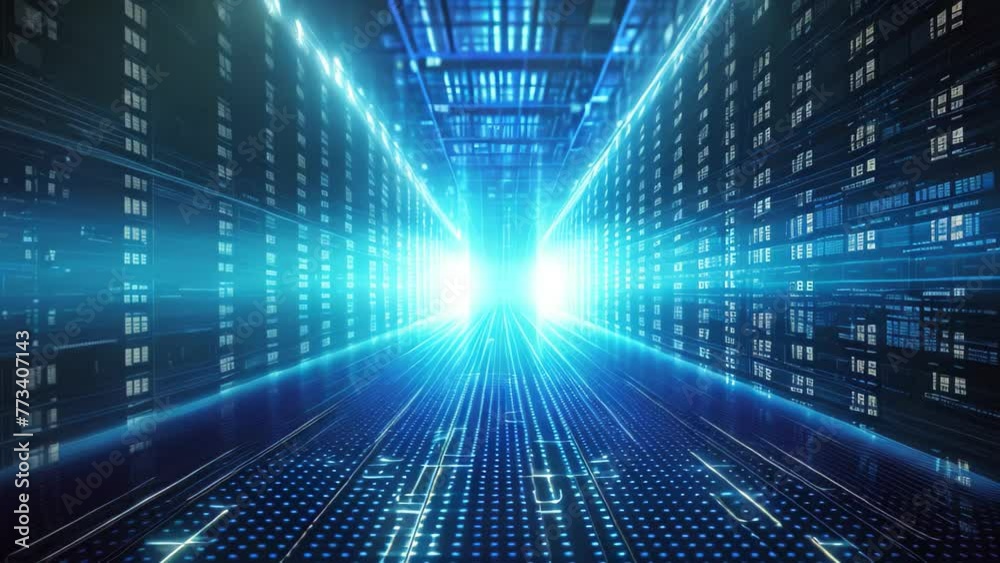 abstract technology background with binary code and blue light. 3d ...