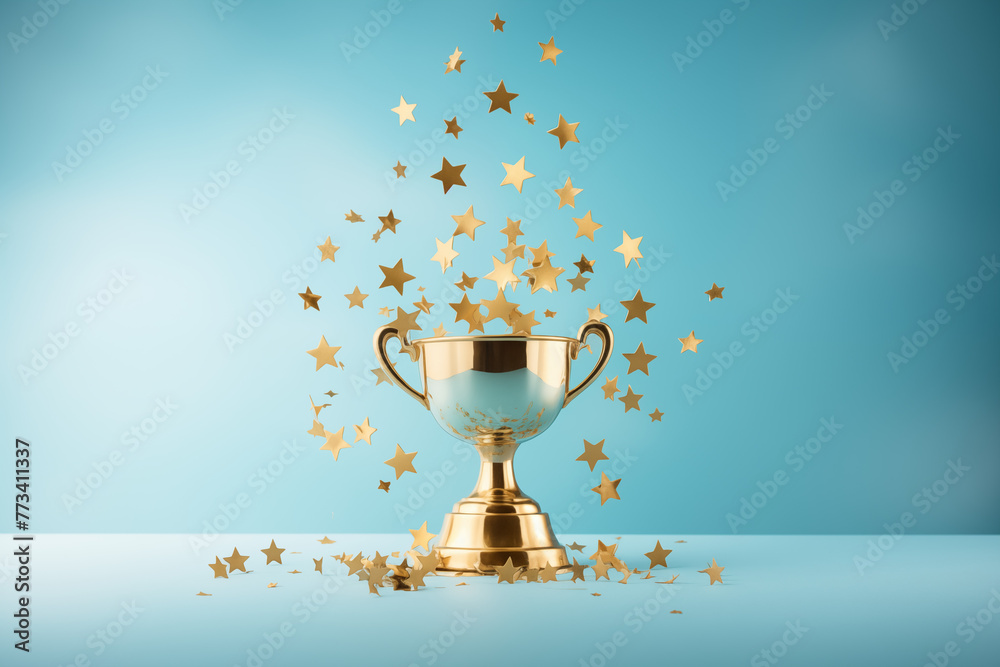 Golden trophy and streamers, business and competition concept, gold ...