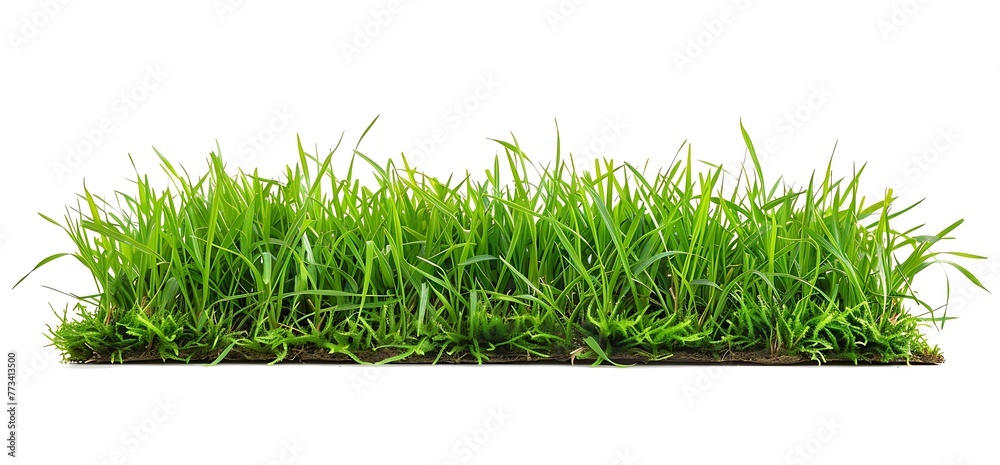 green grass field, isolated on a white background, front view, no ...