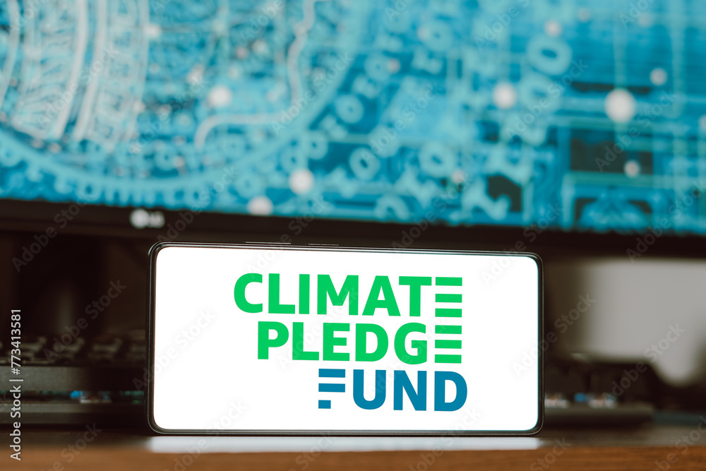 April 1, 2024, Brazil. In this photo illustration, the Climate Pledge ...