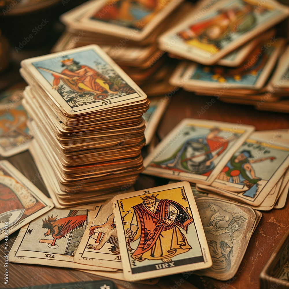 image of a tarot reader's table, deck of tarot cards, prediction of the ...
