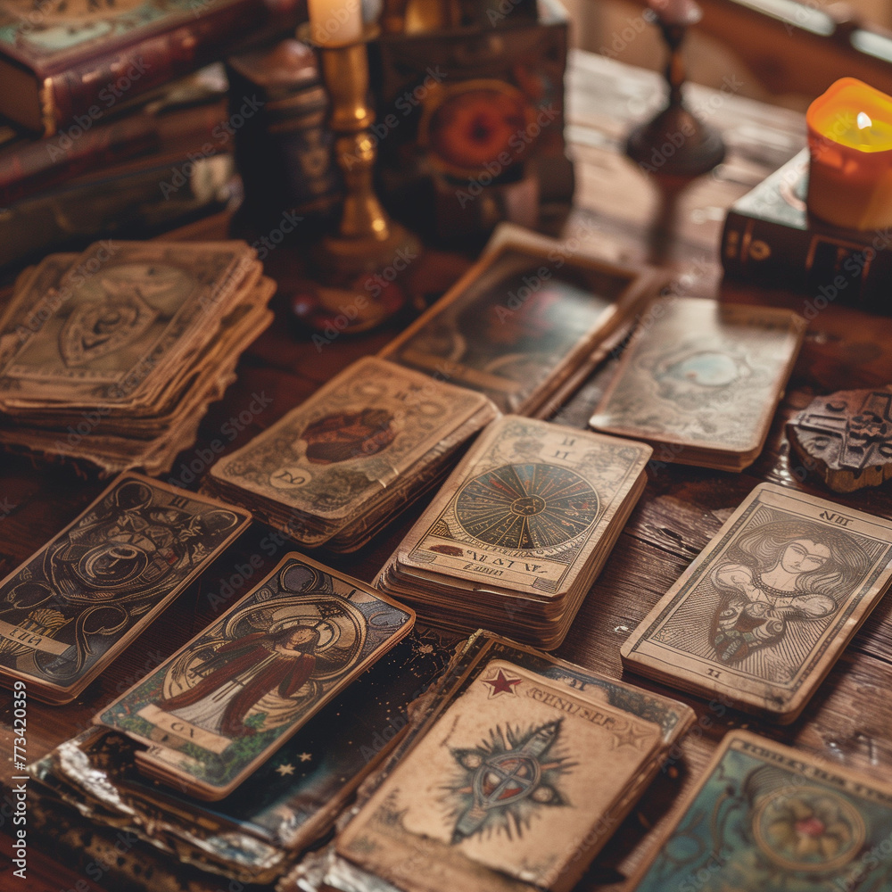 image of a tarot reader's table, deck of tarot cards, prediction of the ...