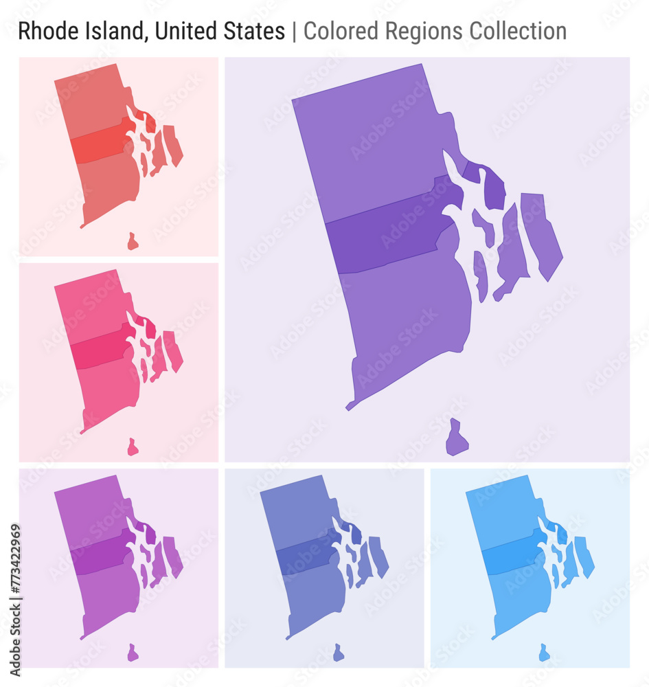Rhode Island, United States. Map collection. State shape. Colored ...