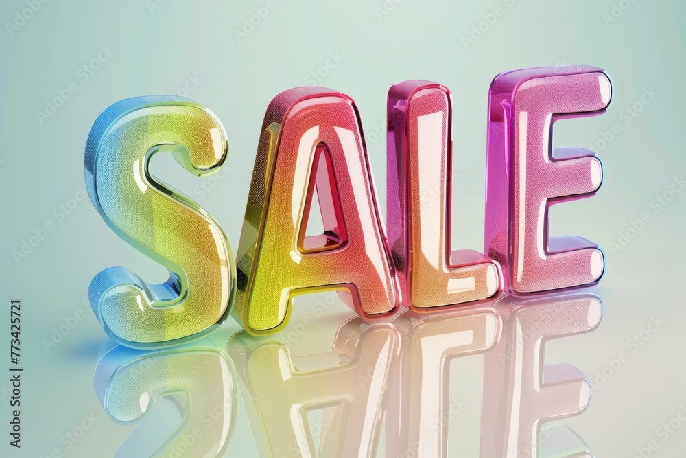 Glossy 3D "SALE" sign with a smooth gradient from green to pink ...