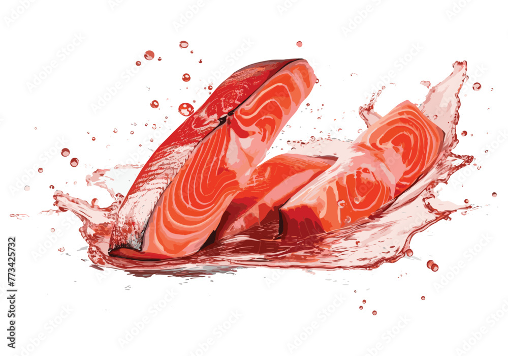 Raw steak of salmon, trout, slice of fresh raw fish isolated on white ...