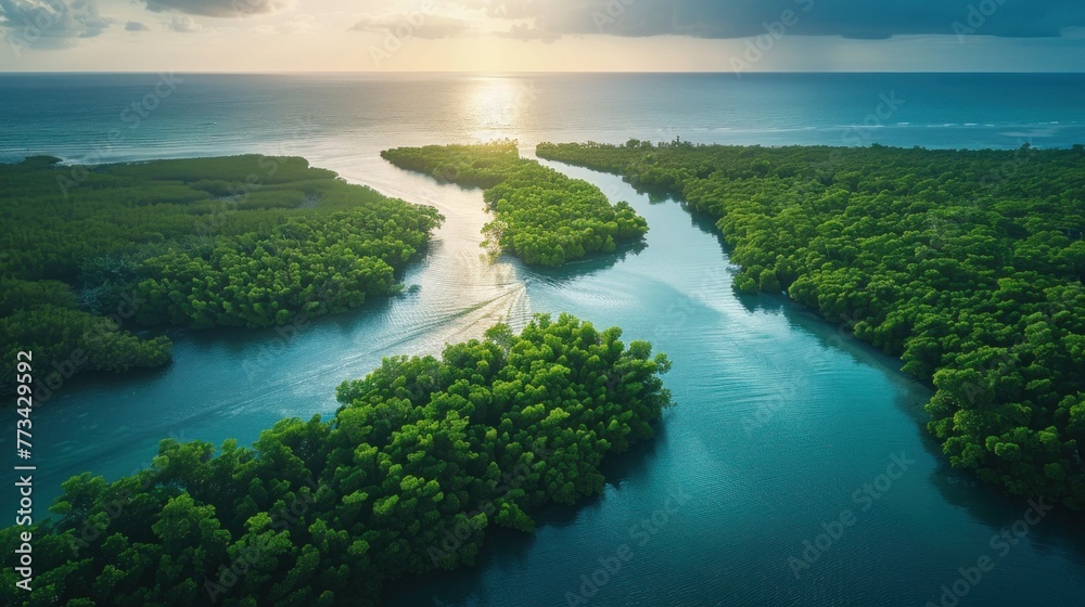 A peaceful coastal inlet, with mangrove forests providing vital habitat ...