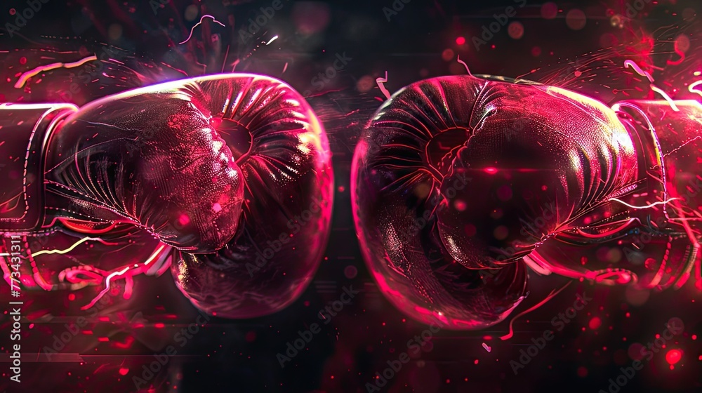 Feel the fiery intensity with red boxing gloves, illuminated by dynamic ...