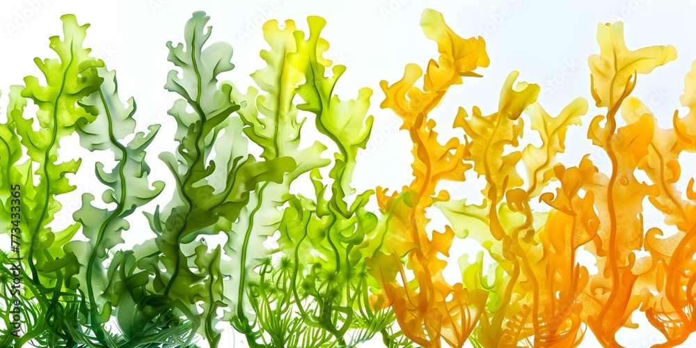 Detailed scientific illustration of various forms and colors of Fucus ...