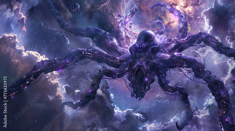 purple scary alien illustration merged with watercolor art Astronaut ...