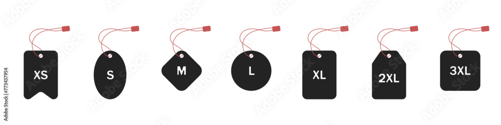 Tag set of vector icons. Label with clothing sizes vector. Price list ...
