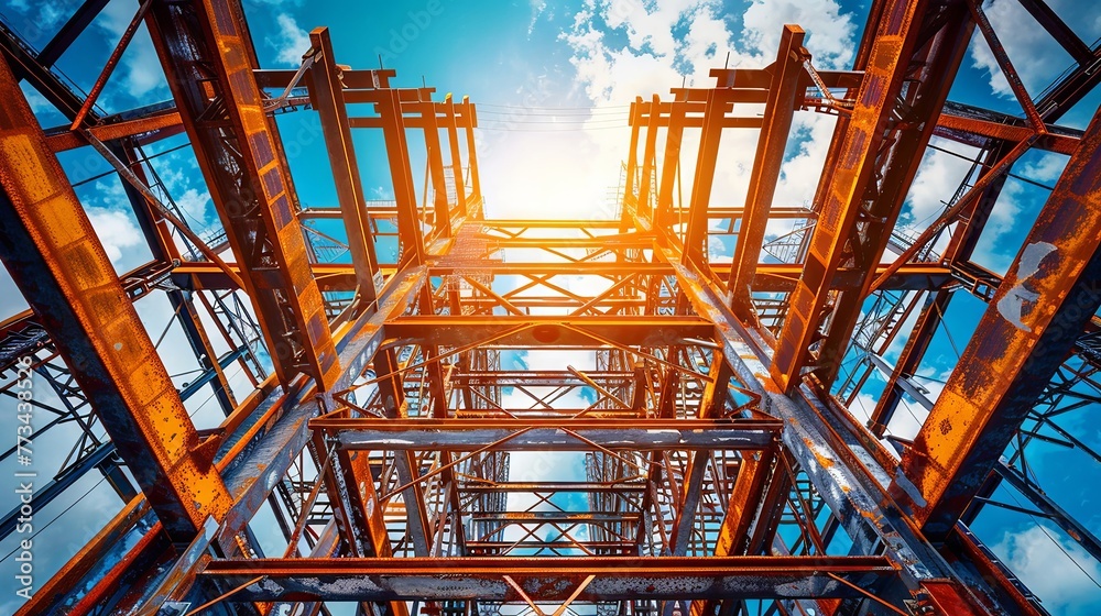 Steel girders atop towering columns in an incomplete bridge project ...