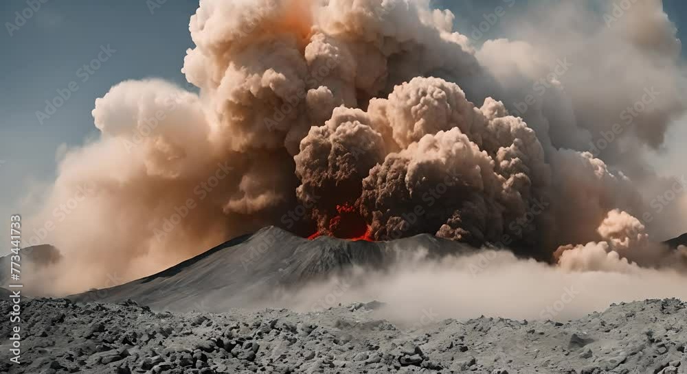 The volcano erupts with a loud bang, and a wave of hot dust and ash ...