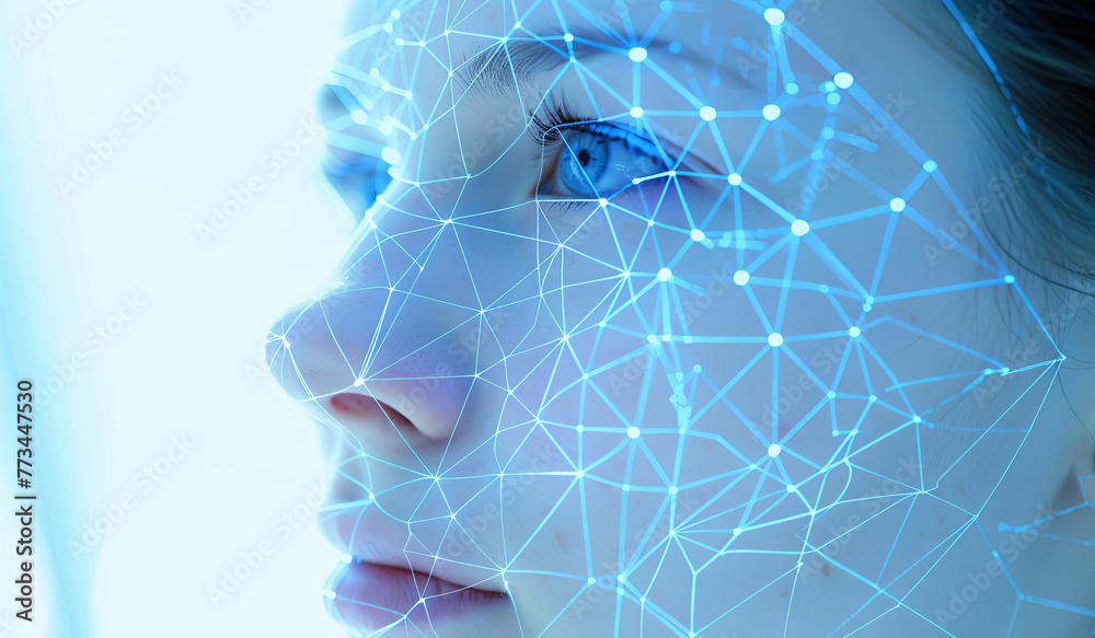 A Womans Face With A Grid Of Grids Applied On Top Of It Concept Of