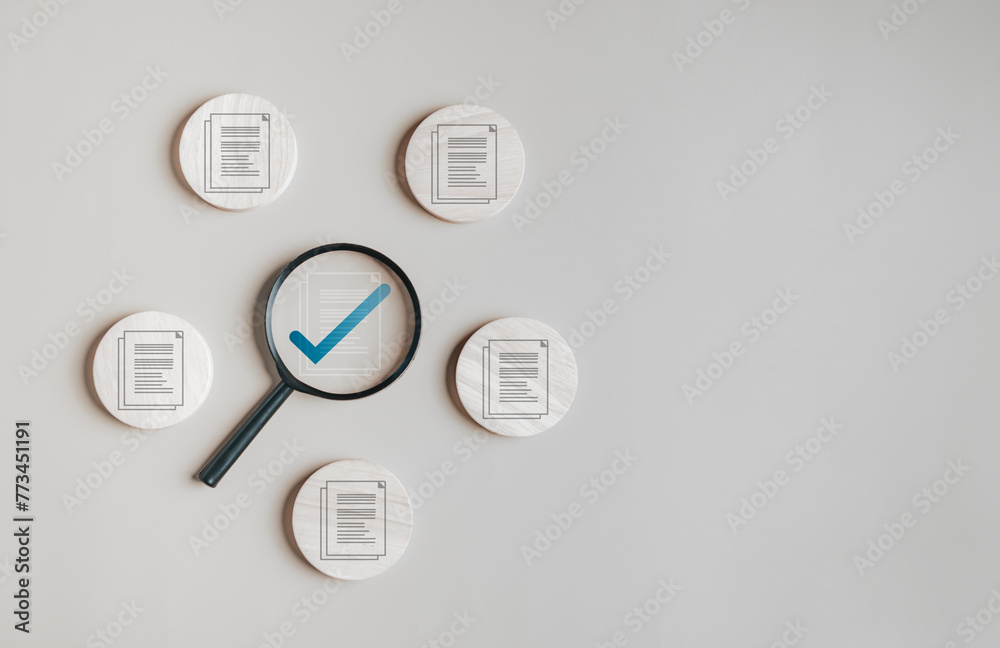 checkbox, checkmark, management, note, plan, questionnaire, recruitment, magnifying glass ...