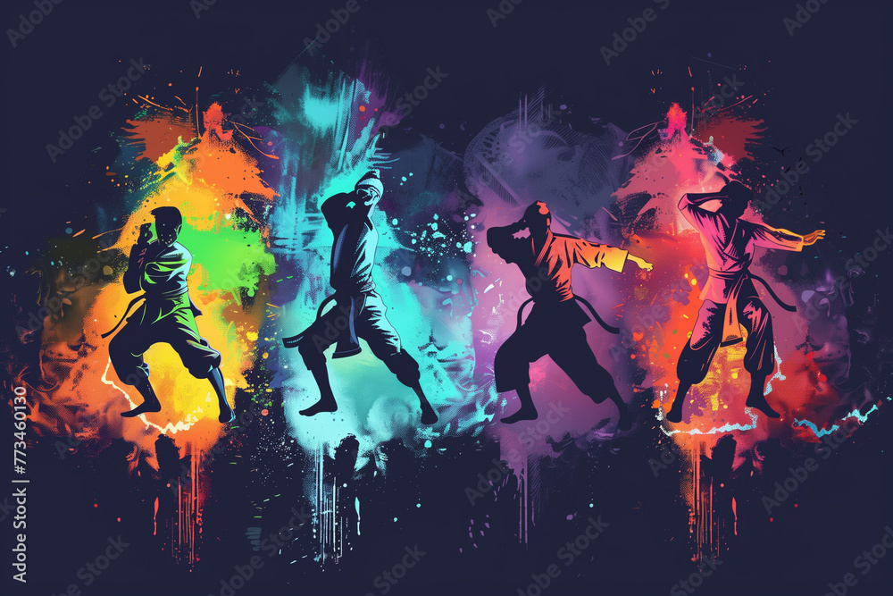 Modern mix martial art colorful illustration design, MMA digital ...