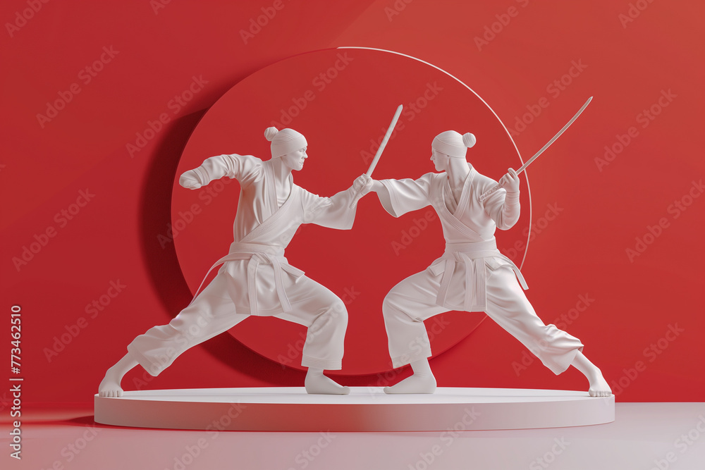 Mix martial art 3D statue design, Two person boxing ornament figure ...