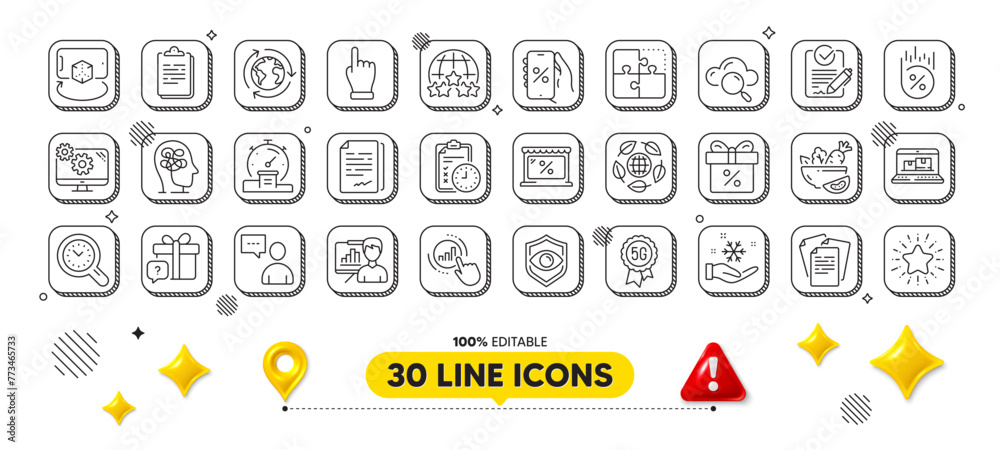 Cloud computing, Eye detect and Document signature line icons pack. 3d design elements ...