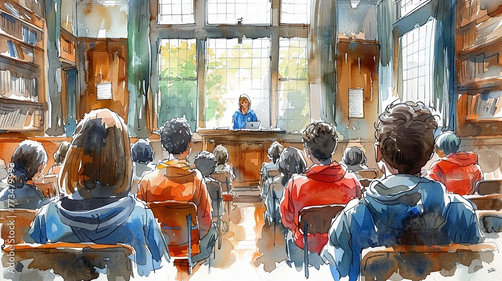 Education visualized in a classroom of diverse students engaged in ...