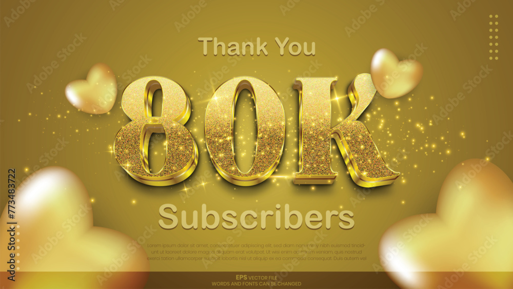 Thank you 80k subscriber card design template with gold text effect for ...