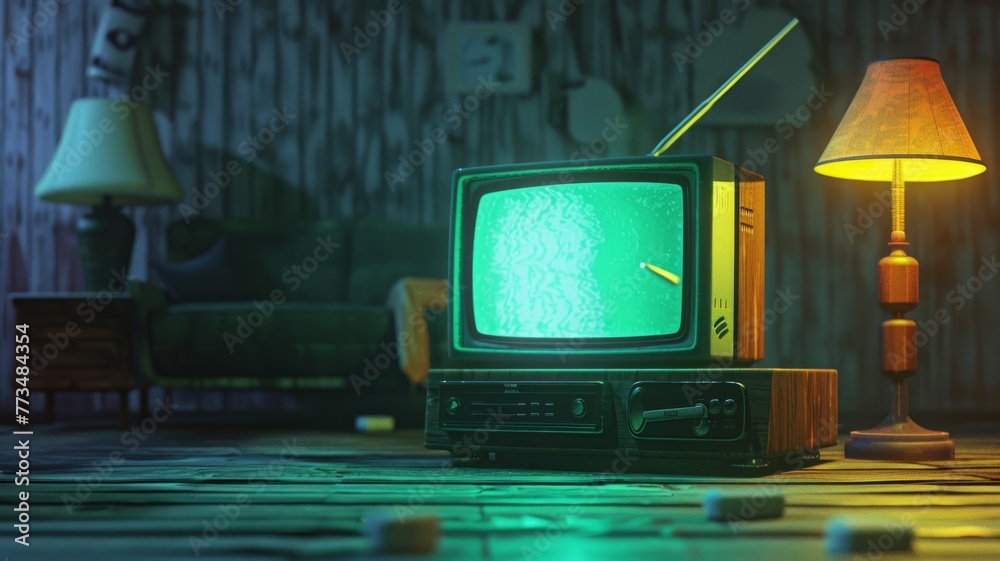 Vintage TV Set in Retro Living Room - Old-fashioned television with ...
