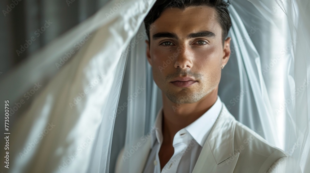 Men’s Veil. Male bride in a white suit and veil. Man Wearing a Veil ...