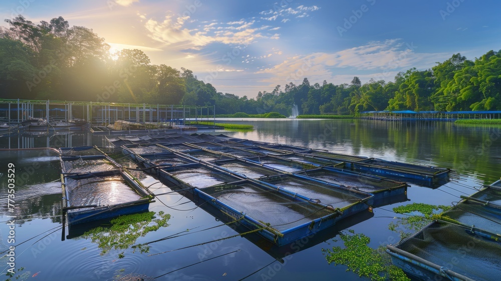 Aquaculture Farm modern aquaculture farm with rows of fish tanks or ...