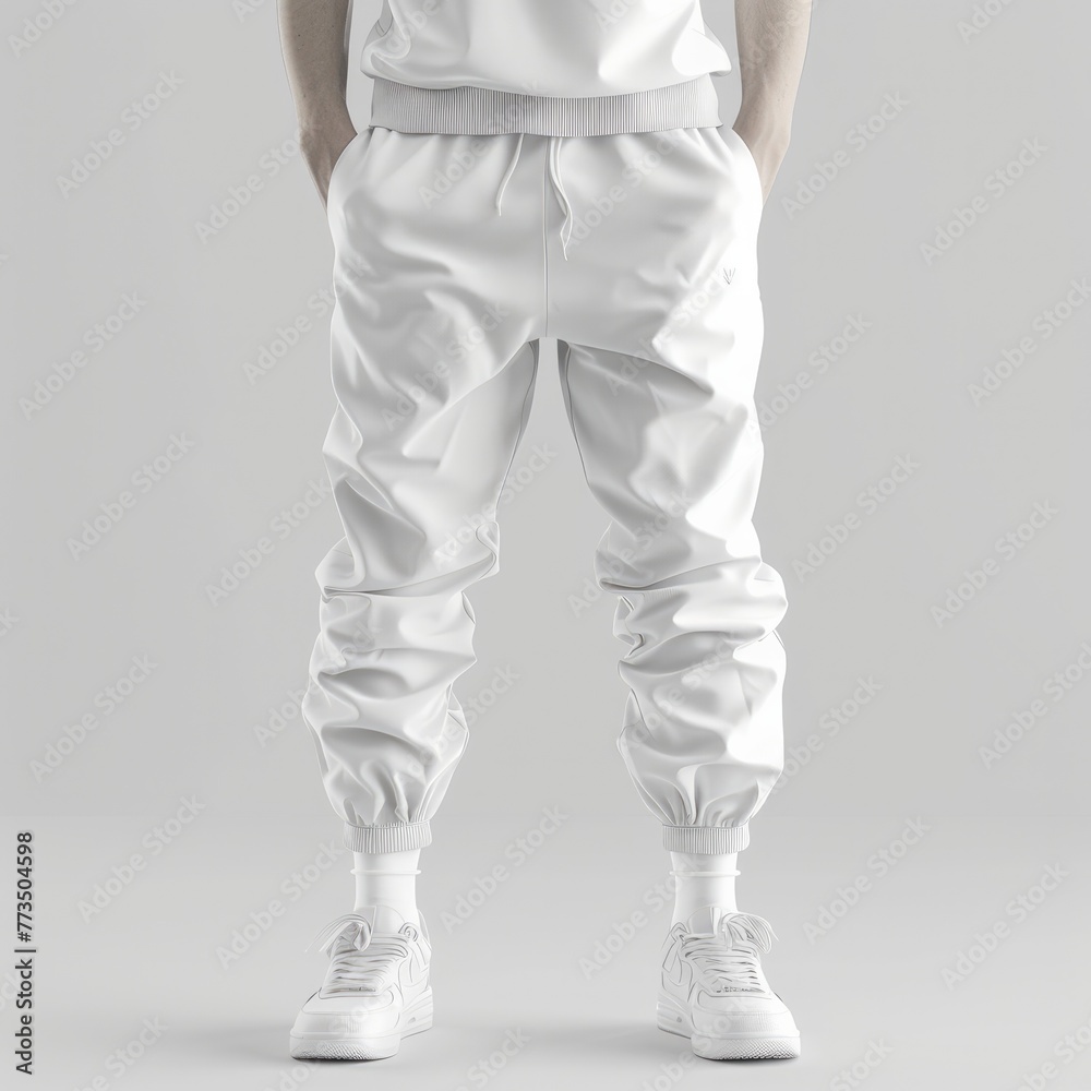 Blank white man pants mockup, front view, 3d rendering. Empty textile ...