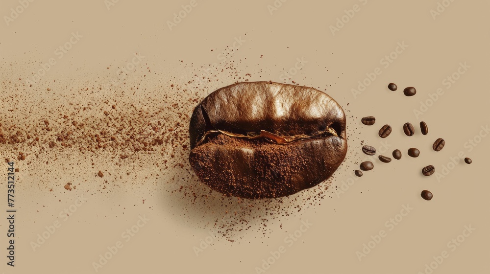 Minimalistic design of a coffee bean merging with a digital pixel, on a ...