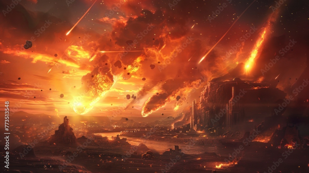 city of sodom and gomorrah being destroyed by meteorites of burning ...