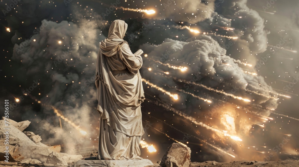 Lot's wife turned into a pillar of salt observing the destruction Stock ...