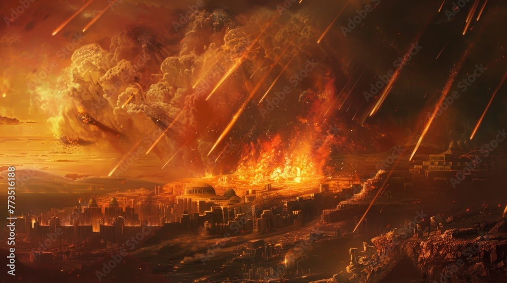 destruction of sodom and gomorrah by falling fire meteorites in high ...