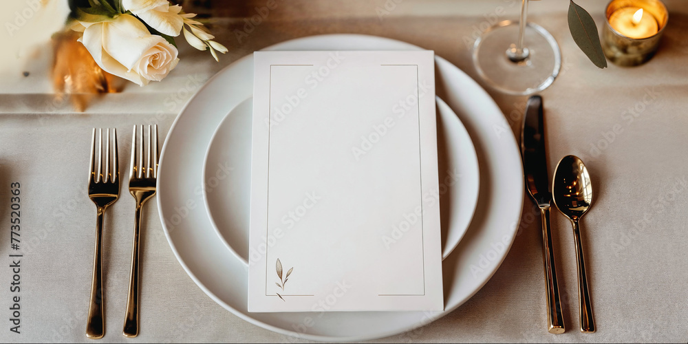 fine dining table setting of luxury fancy restaurant menu invitation ...