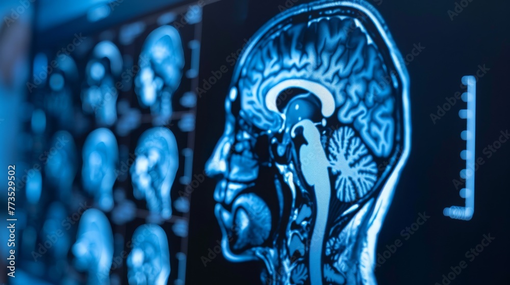 Visual exploration of a brain disease scan displayed on a computer ...