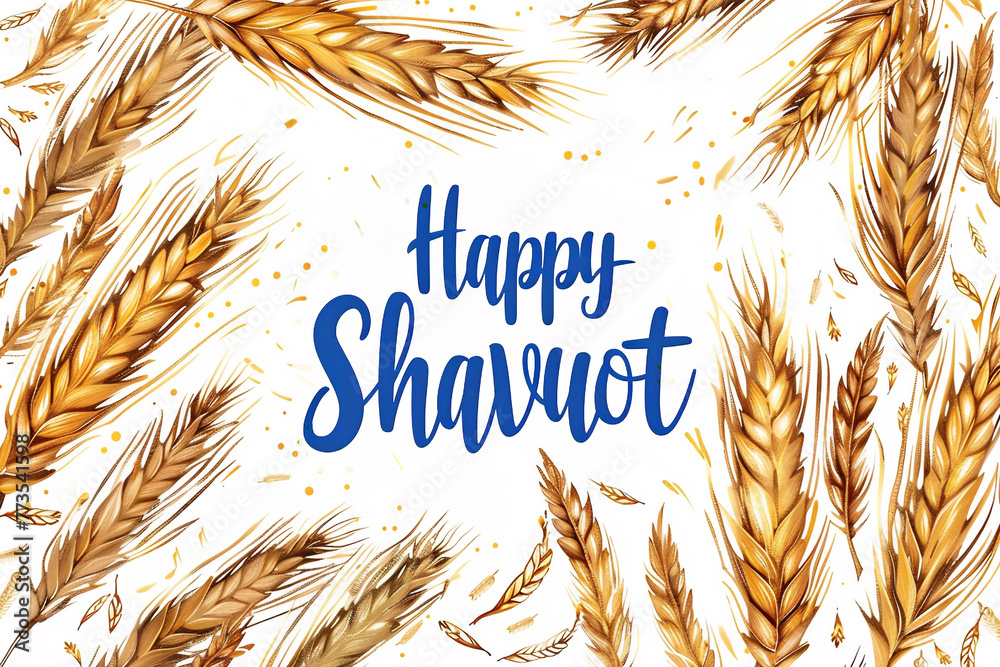 Happy Shavuot hand written text and wheat illustration for the Jewish ...