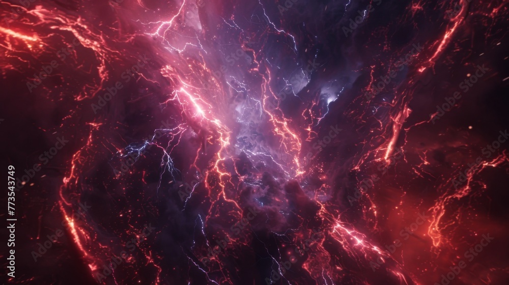 Lightning strikes illuminate the chaotic scene revealing the chaotic ...