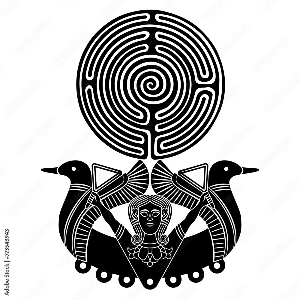Ancient Near Eastern goddess Astarte with two doves and sistrums and a ...