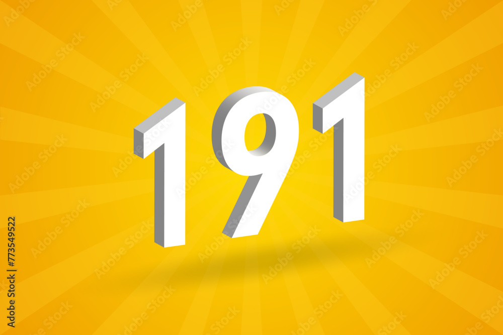 3D 191 number font alphabet. White 3D Number 191 with yellow background Stock Vector | Adobe Stock