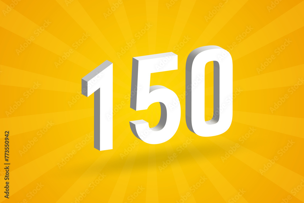 3D 150 number font alphabet. White 3D Number 150 with yellow background ...
