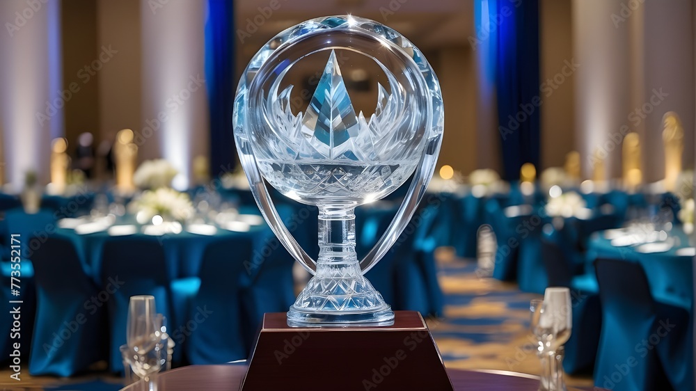 Symbolizing business accomplishment, an elaborate crystal trophy takes ...