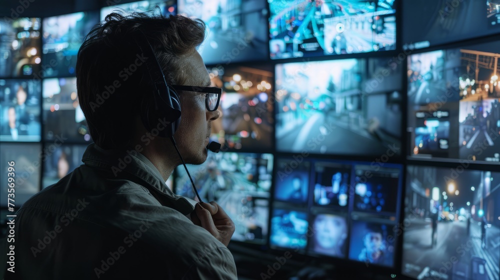 High-resolution image of a law enforcement officer monitoring a ...