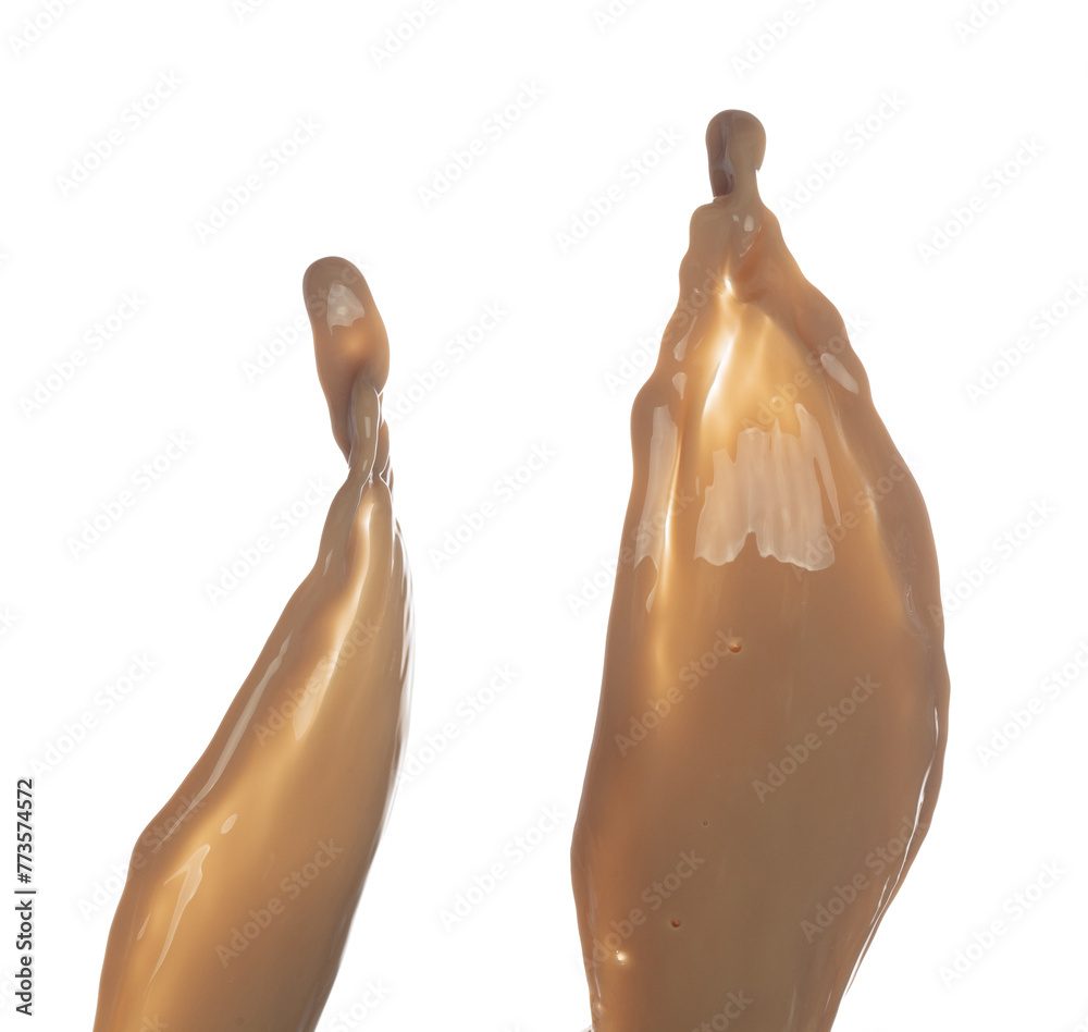 Milk Tea fall pouring down in Shape form line. Milk Ice coffee splash ...