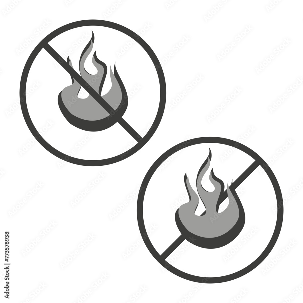 No fire and open flame prohibition symbols. Non-flammable safety signs ...