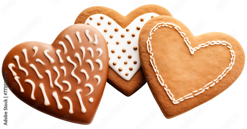 Set of heart shape cookies PNG and biscuits PNG isolated on a white and ...