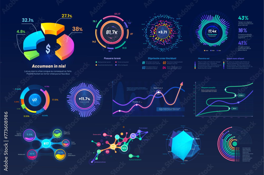 UI interface graphs and charts, infographic elements, futuristic ...