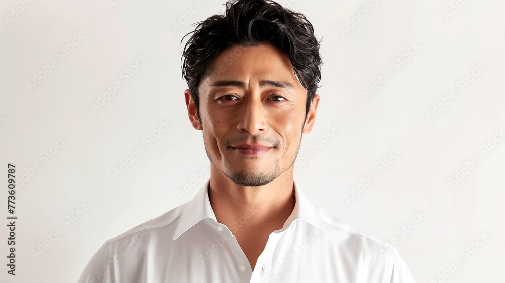 Portrait of handsome mid aged confident Asian business man isolated on ...