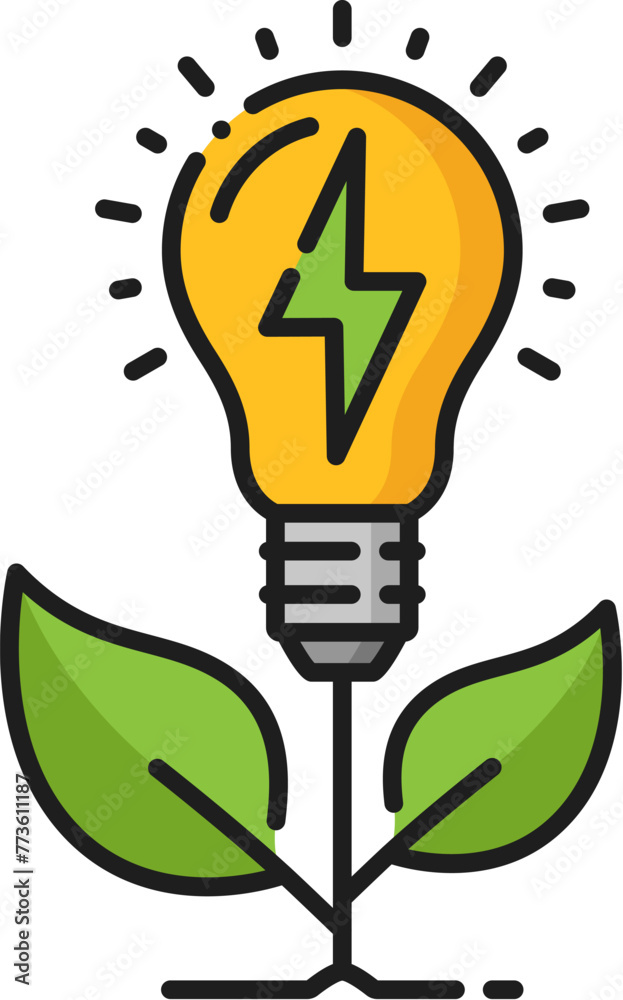 Clean power, eco and green energy line icon. Electricity energy ...